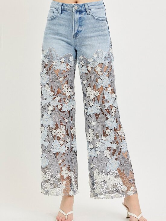 Risen Jeans | Jeans | High Rise Wide Patchwork Lace Panel Jeans | Poshmark